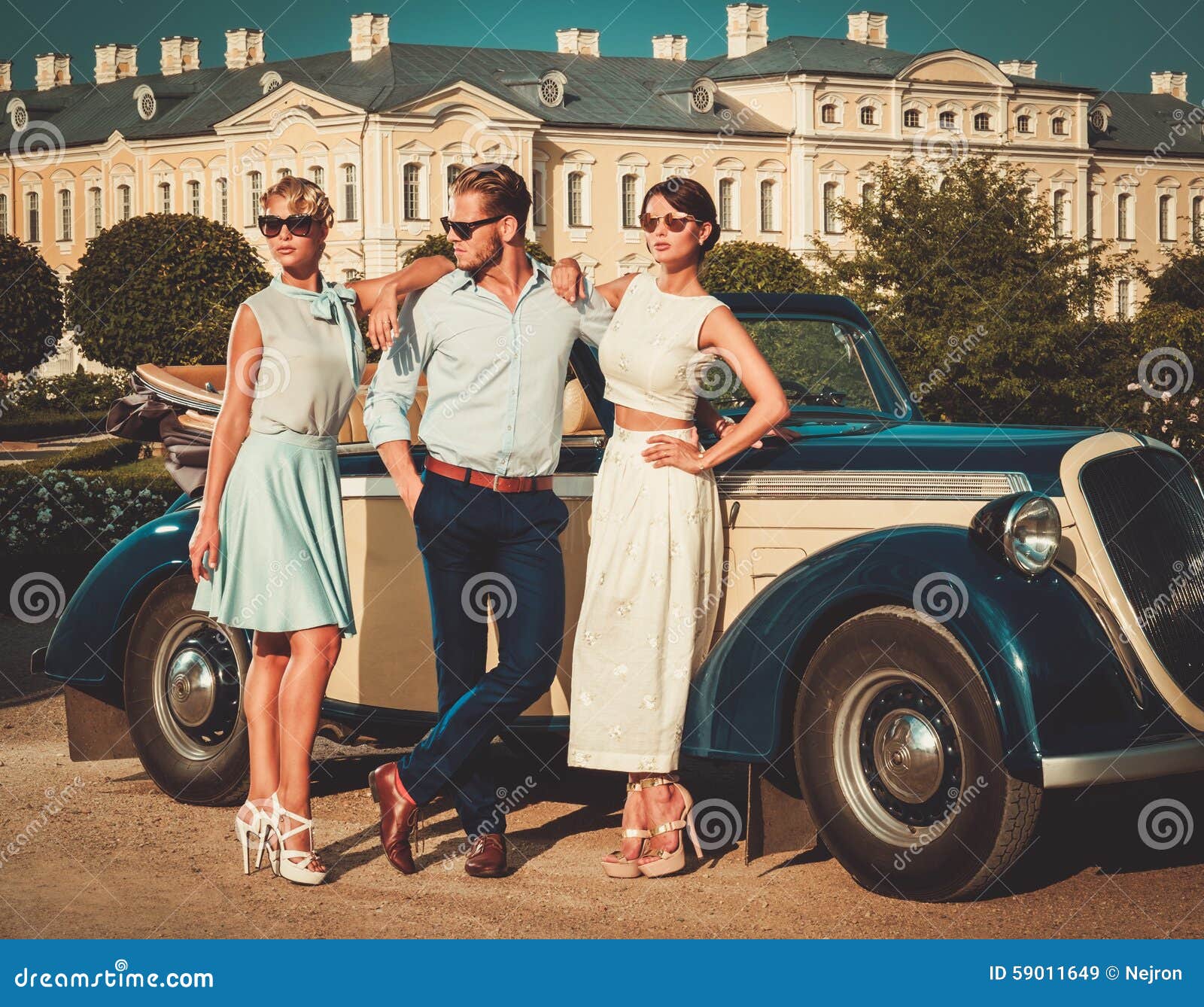 Friends Near Classic Convertible Stock Image - Image of dandy ...