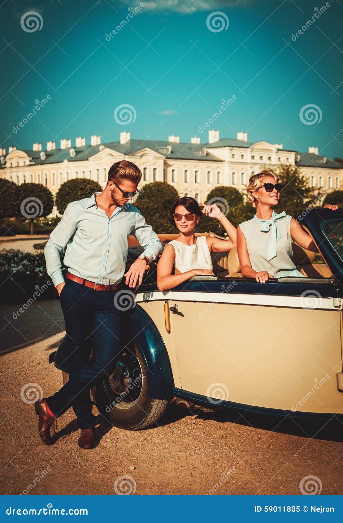 Friends Near Classic Convertible Stock Image - Image of dandy ...