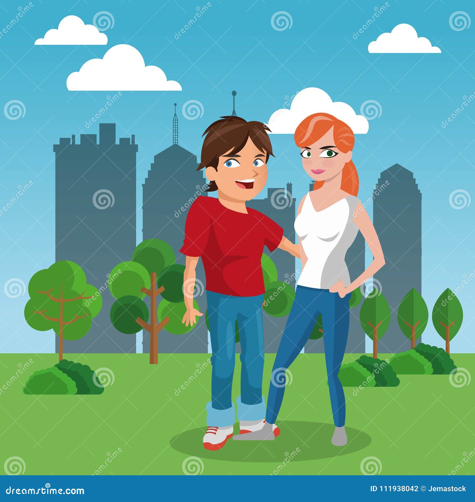 Friends at park cartoon stock vector. Illustration of garden - 111938042