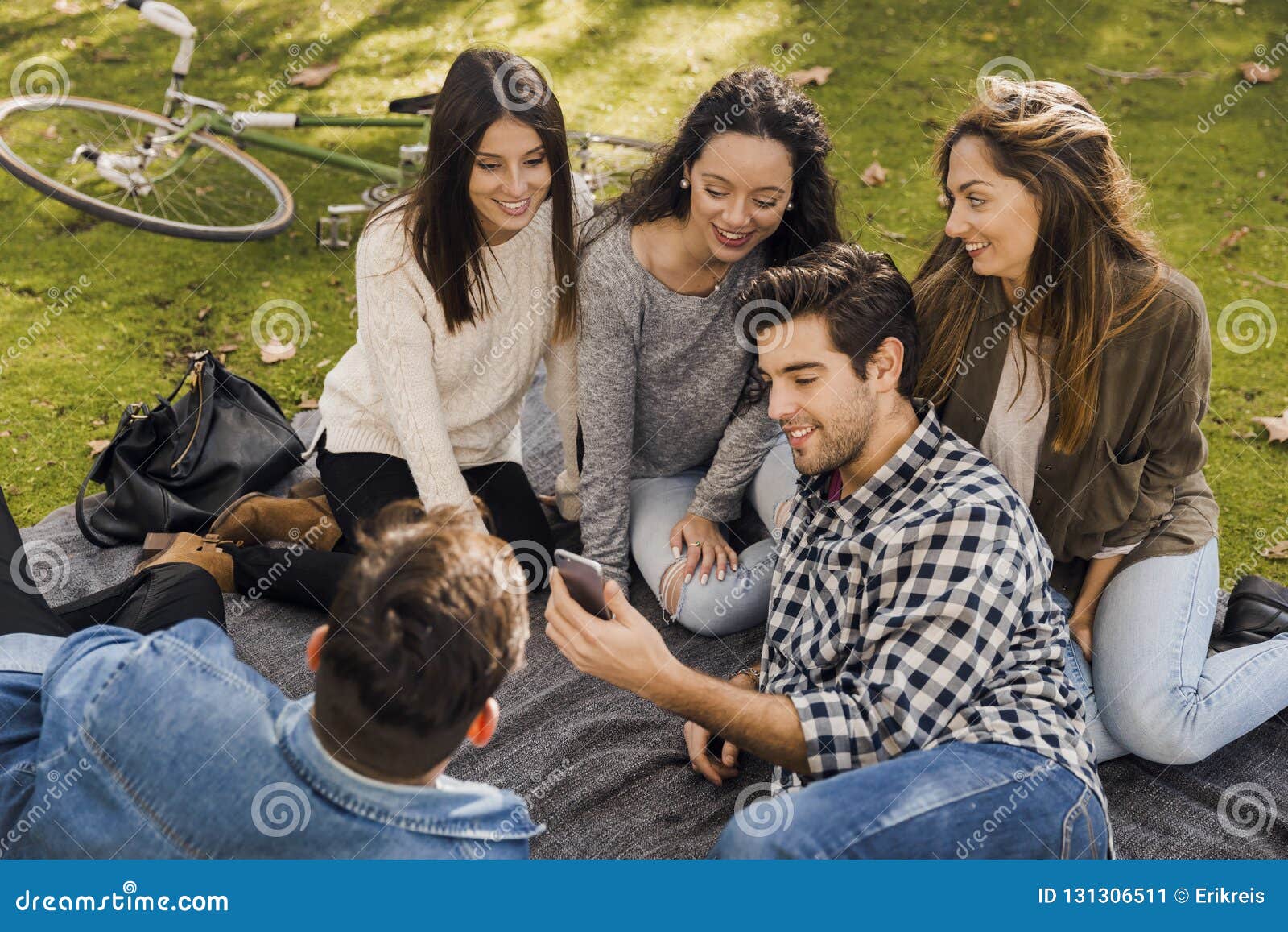 Friends at the park stock image. Image of fall, campus - 131306511