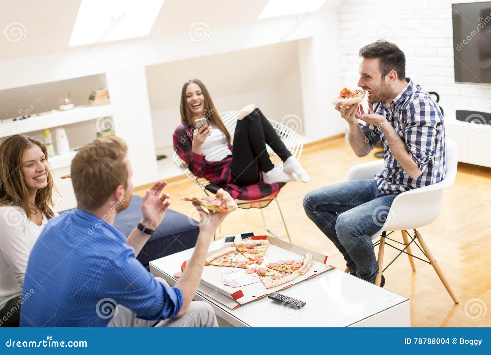Friends with pizza stock photo. Image of friend, pizza - 78788004
