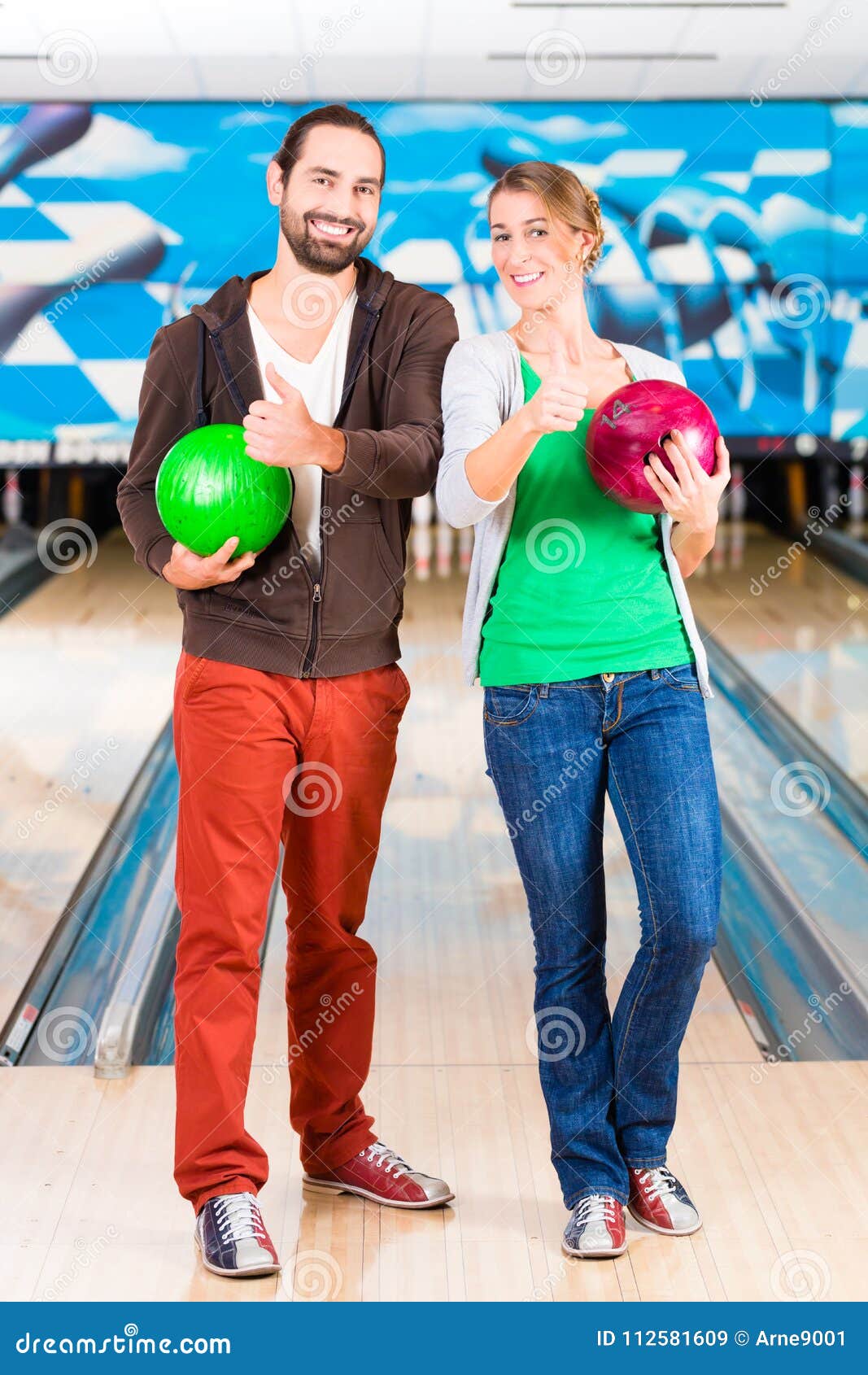 Friends playing Bowling stock image. Image of lane, recreation - 112581609