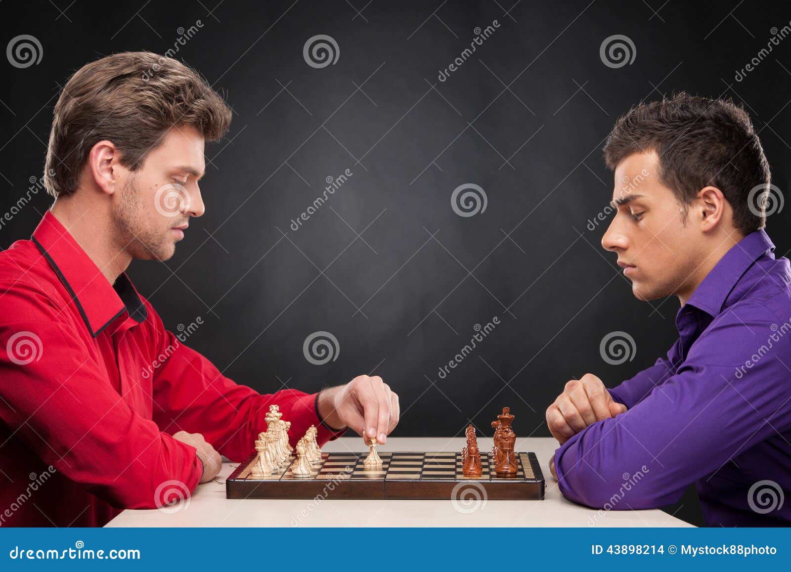 Friends Playing Chess on Black Background. Stock Photo - Image of color ...
