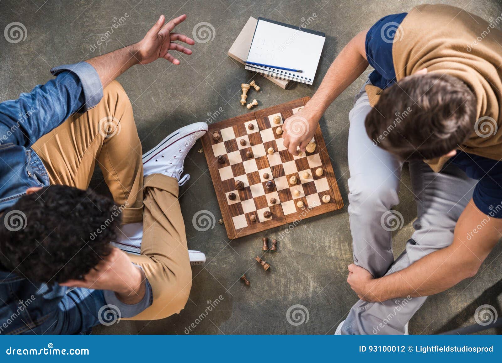 Friends playing chess stock photo. Image of people, chess - 93100012