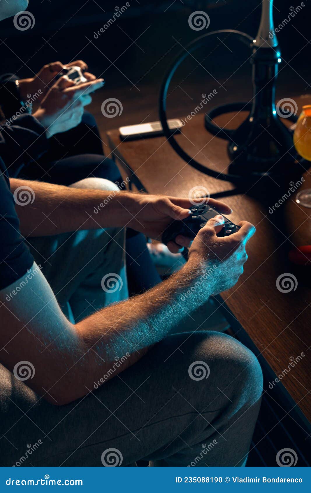 Friends Playing Console Video Games. Controller in Hands Closeup Stock ...