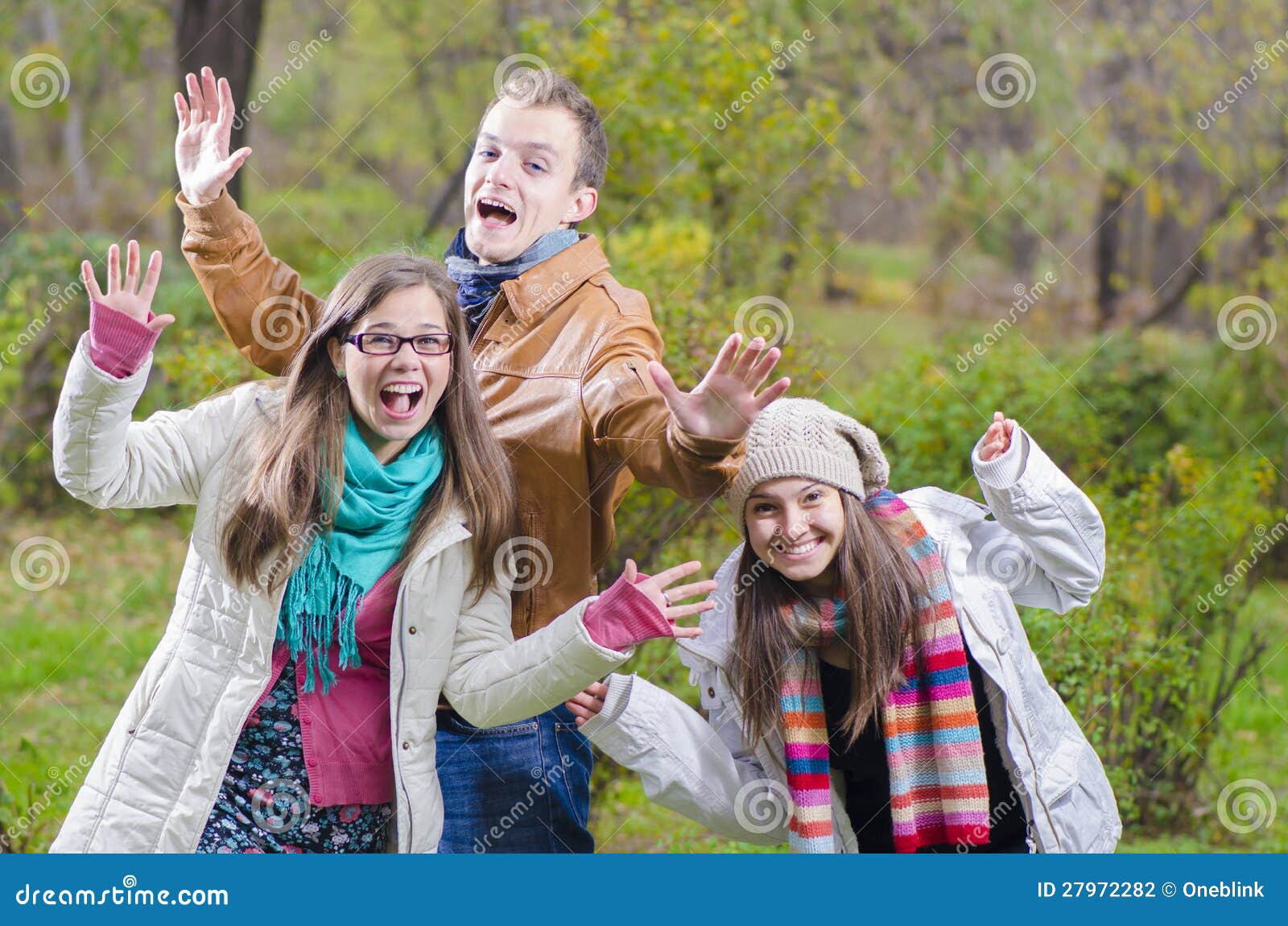 Friends Playing in the Forest Stock Photo - Image of affection, fantasy ...