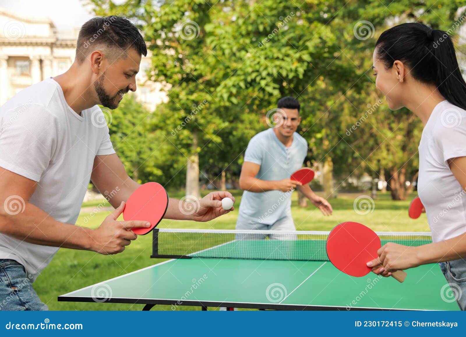 Friends Playing Ping Pong Outdoors on Summer Day Stock Image - Image of ...
