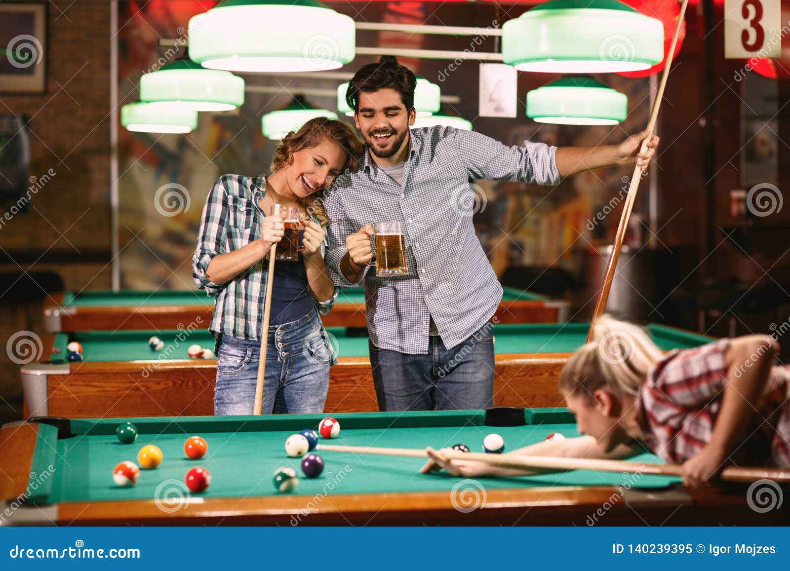 Friends Playing Snooker or Billiard Stock Image - Image of party, game ...