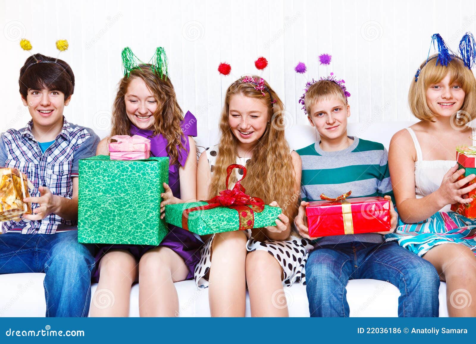 Friends with presents stock photo. Image of gift, laughing - 22036186