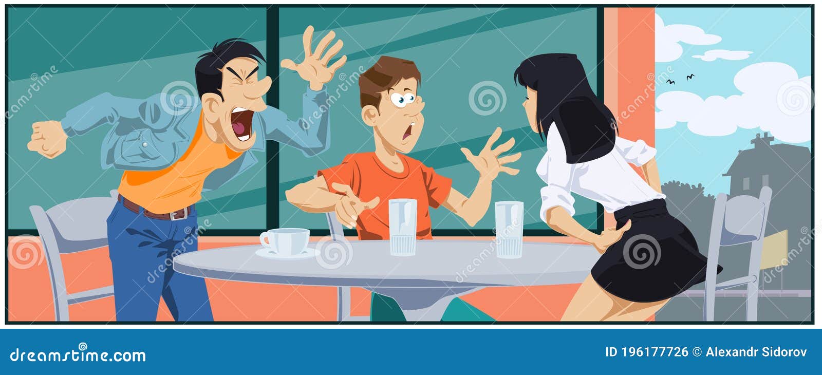 Friends Quarrel in Cafe. Illustration for Internet Stock Vector ...