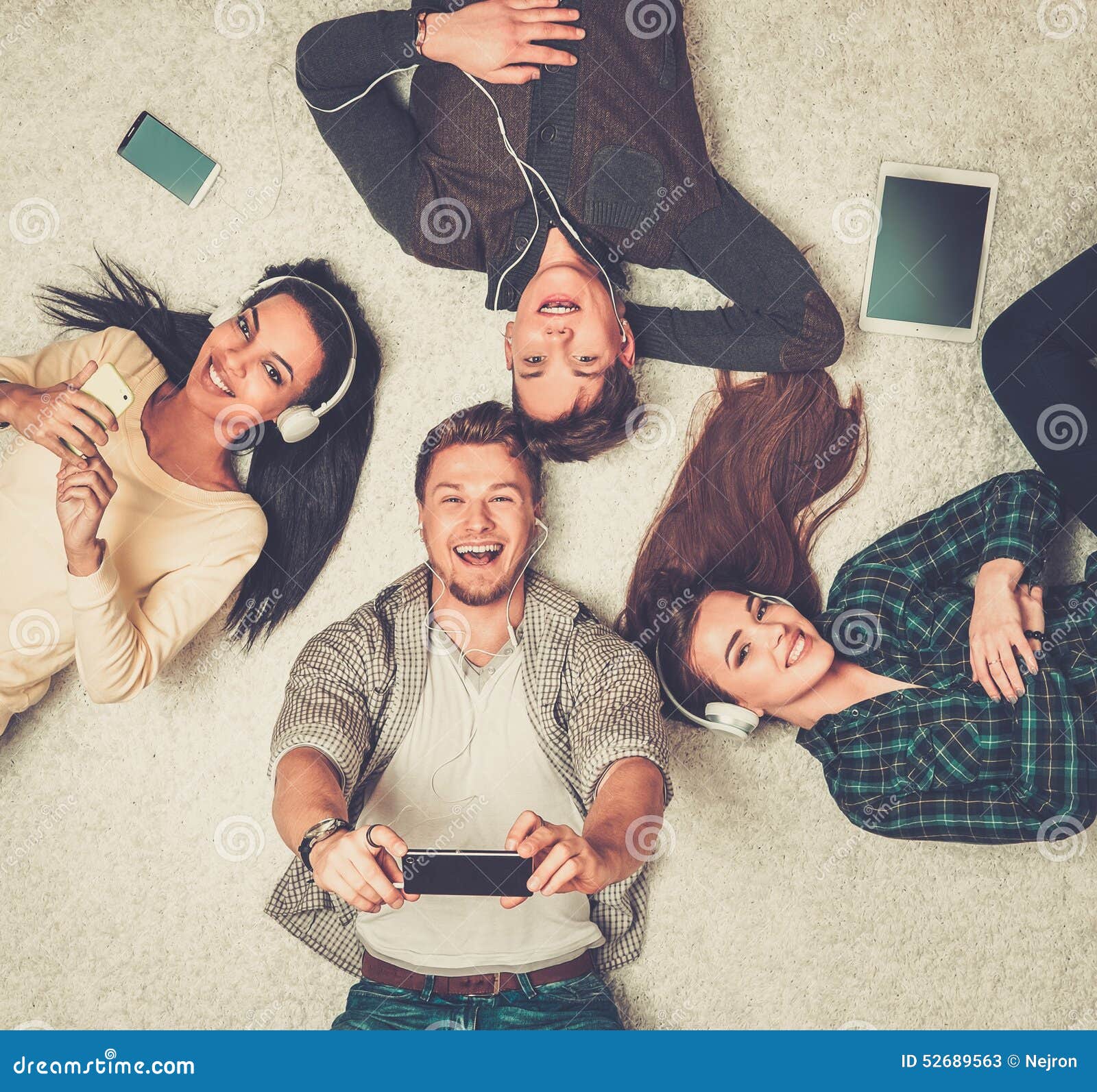 Friends Relaxing with Gadgets Stock Image - Image of internet, filter ...