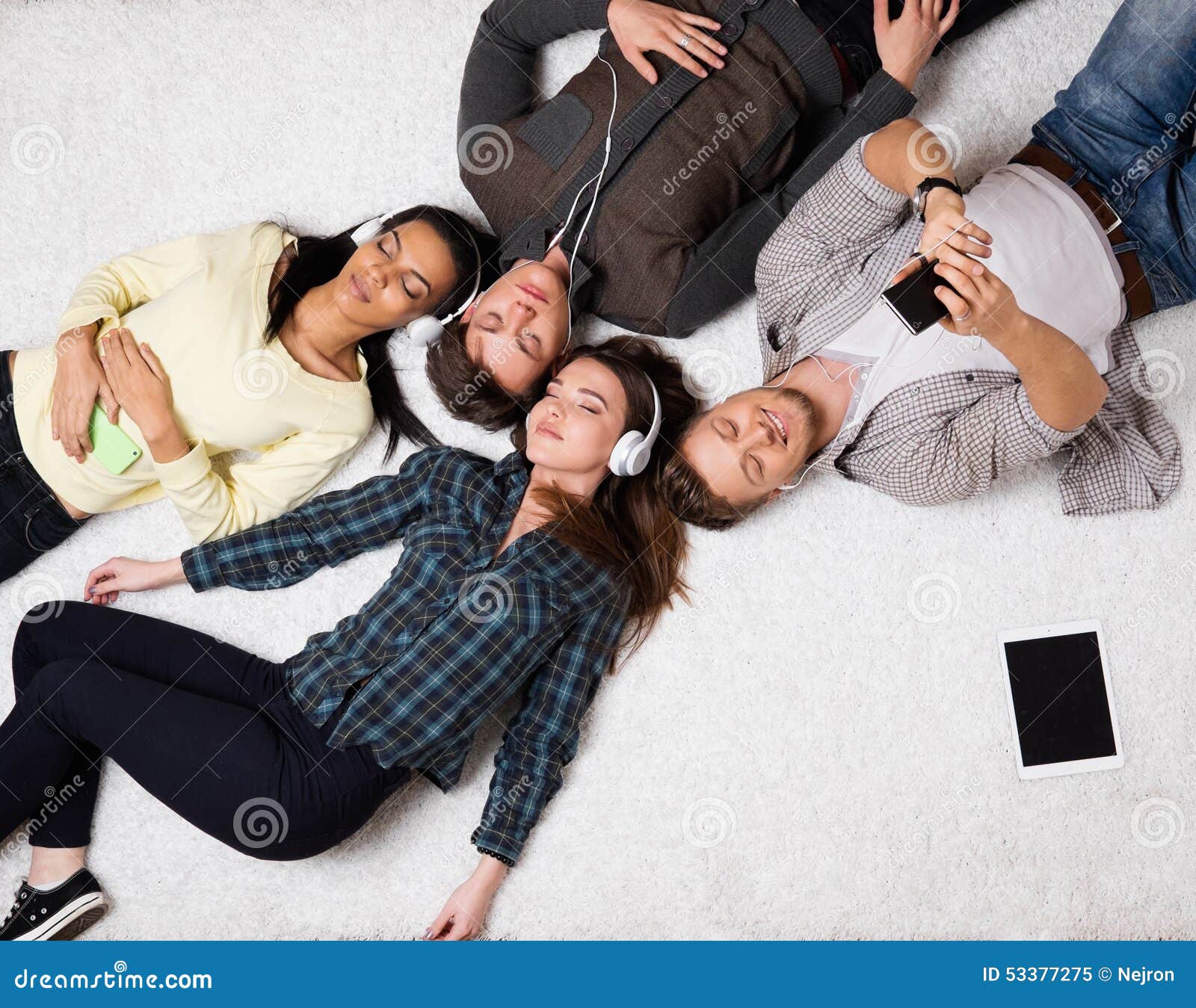 Friends Relaxing with Gadgets Stock Image - Image of people, looking ...