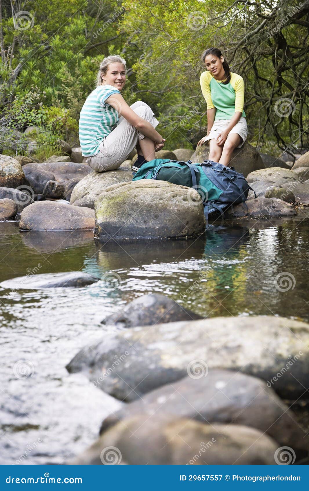 Friends Relaxing by Stream stock image. Image of relaxation - 29657557