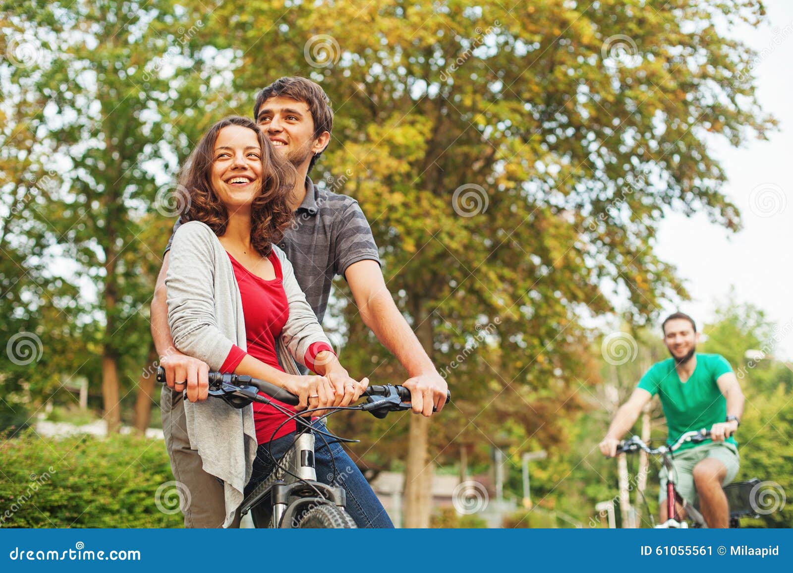 Friends riding bikes stock image. Image of brother, forest - 61055561