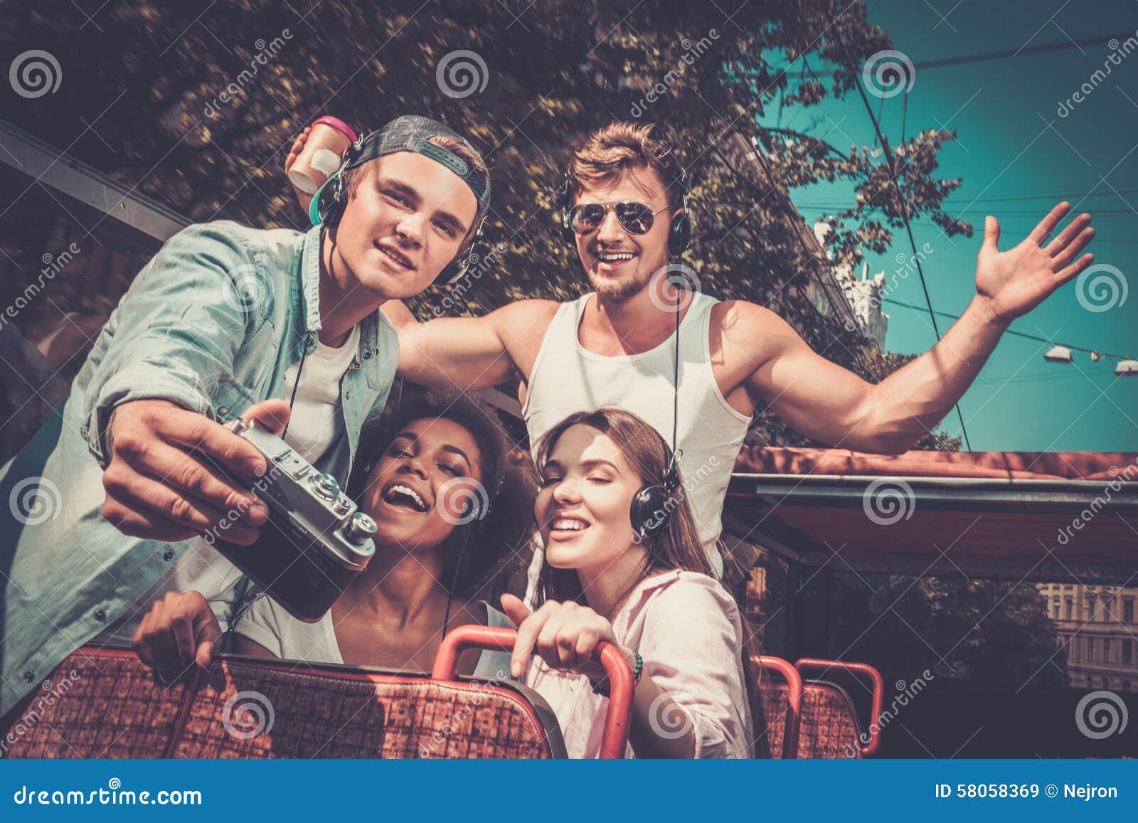 Friends Riding on a Sightseeing Bus Stock Image - Image of city ...