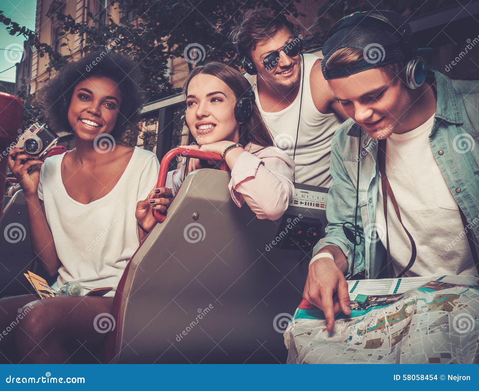 Friends Riding on a Sightseeing Bus Stock Photo - Image of journey ...