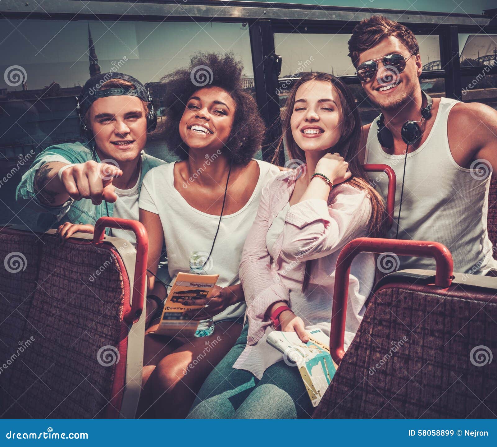 Friends Riding on a Sightseeing Bus Stock Image - Image of ...