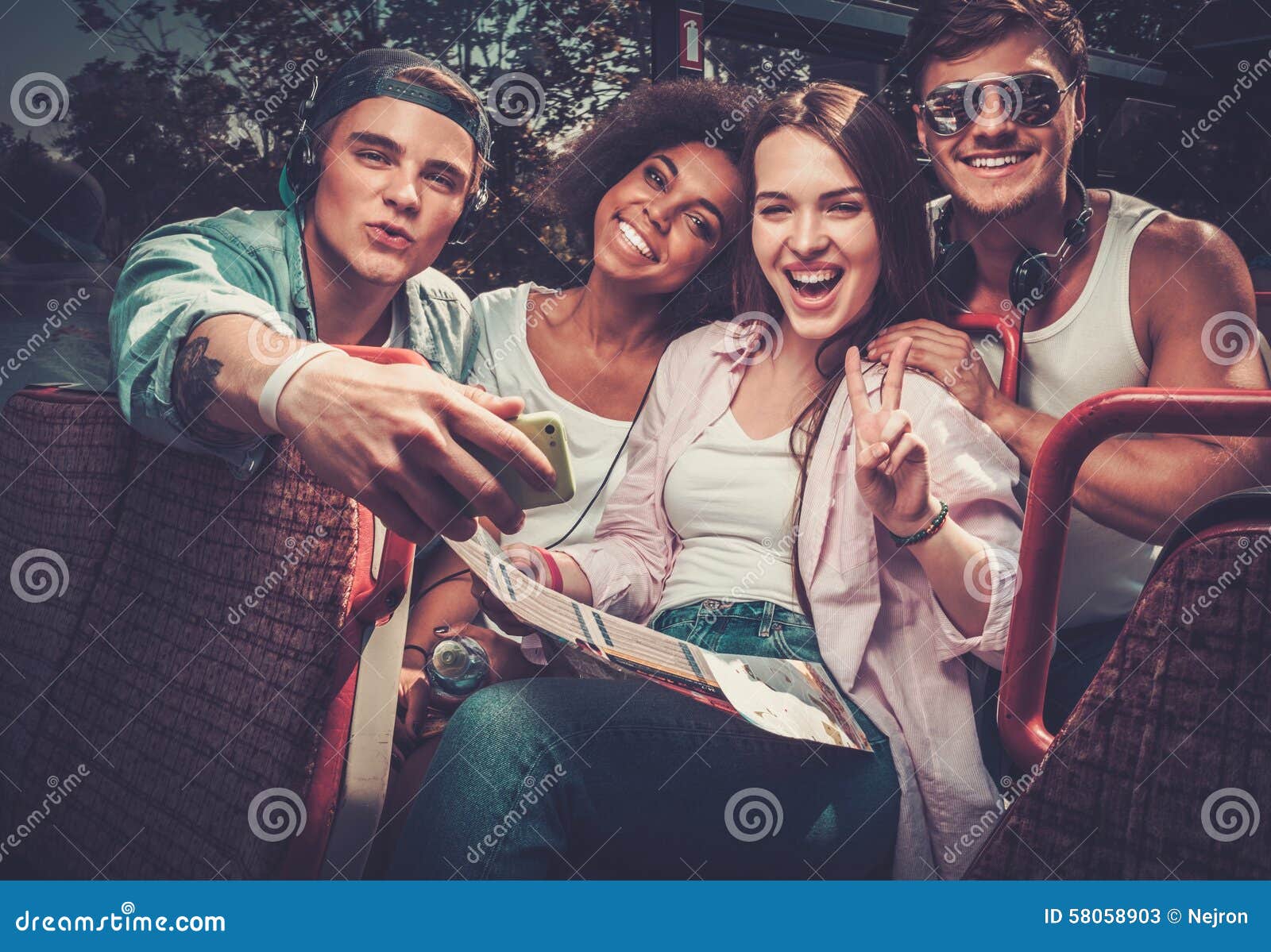 Friends Riding on a Sightseeing Bus Stock Image - Image of group ...