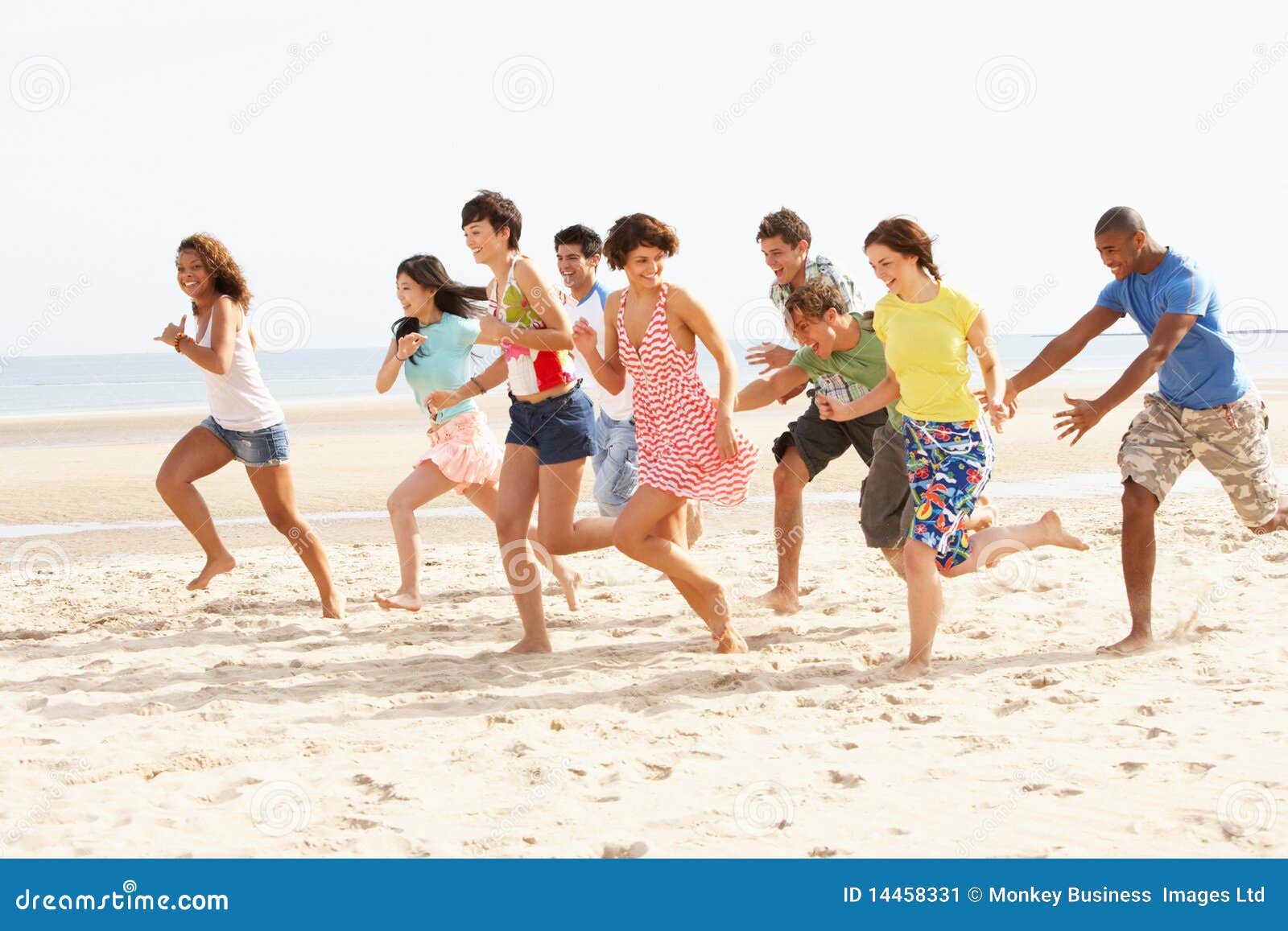Friends Running Along Beach Together Stock Image - Image of horizontal ...