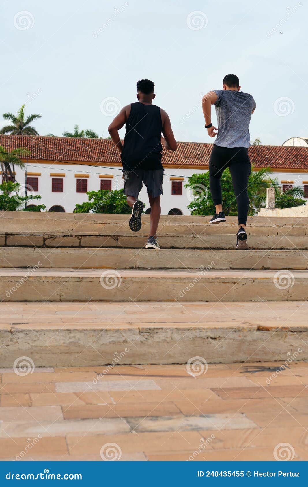 Friends Running Stairs Together during Workout in Park Stock Image ...