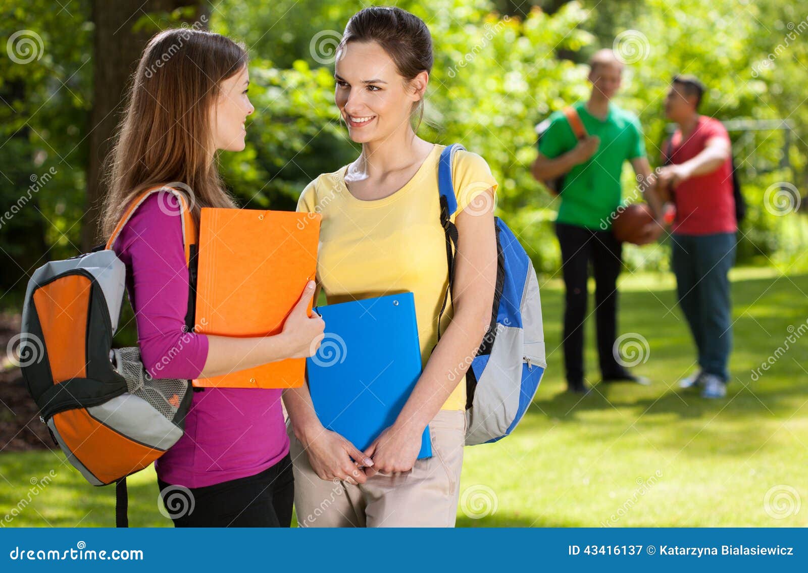 Friends from School Talking in Park Stock Image - Image of discussion ...