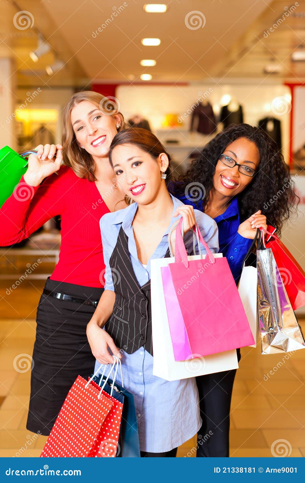 Friends Shopping with Presents in Mall Stock Image - Image of customer ...