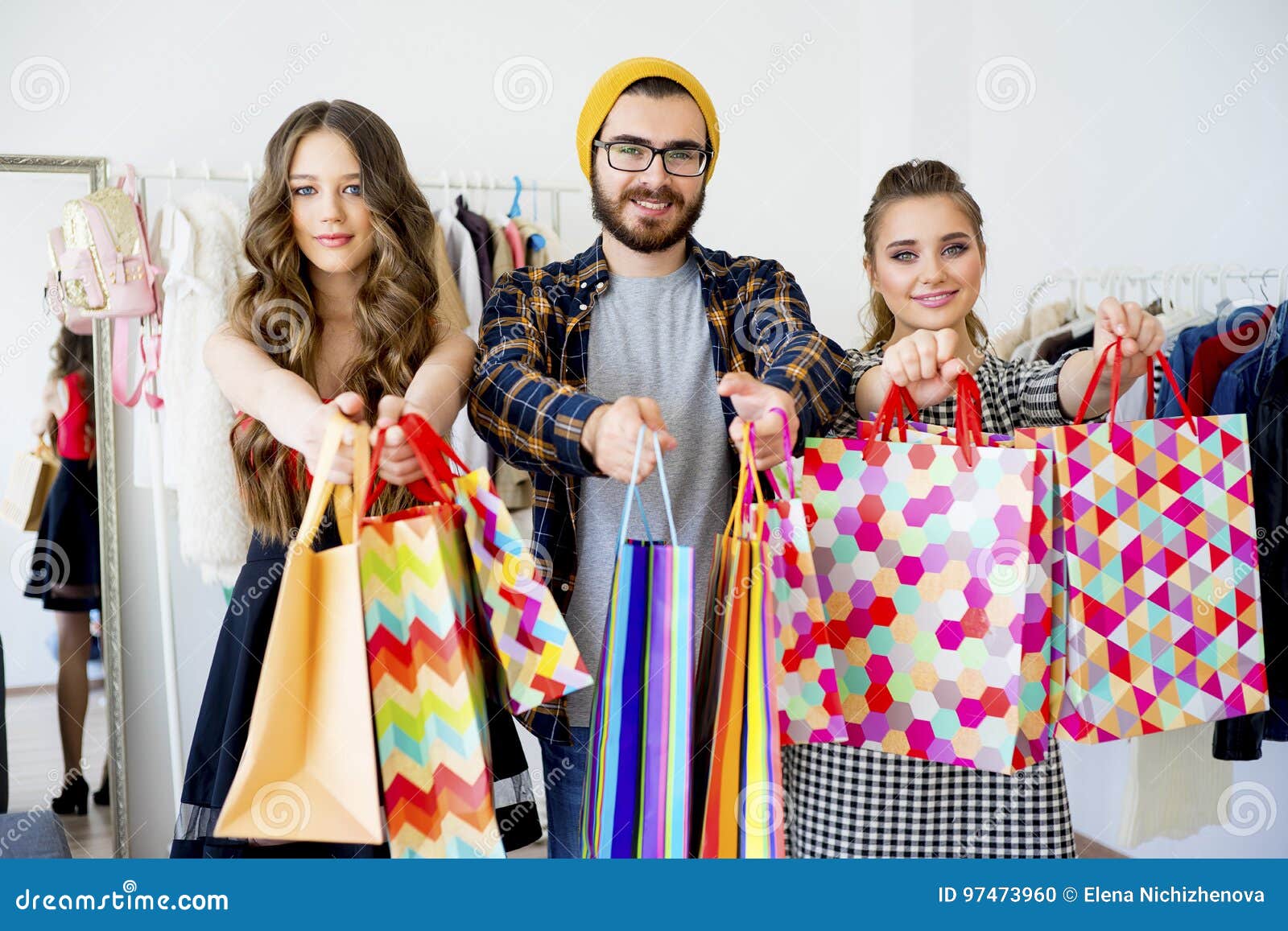 Friends shopping together stock photo. Image of women - 97473960