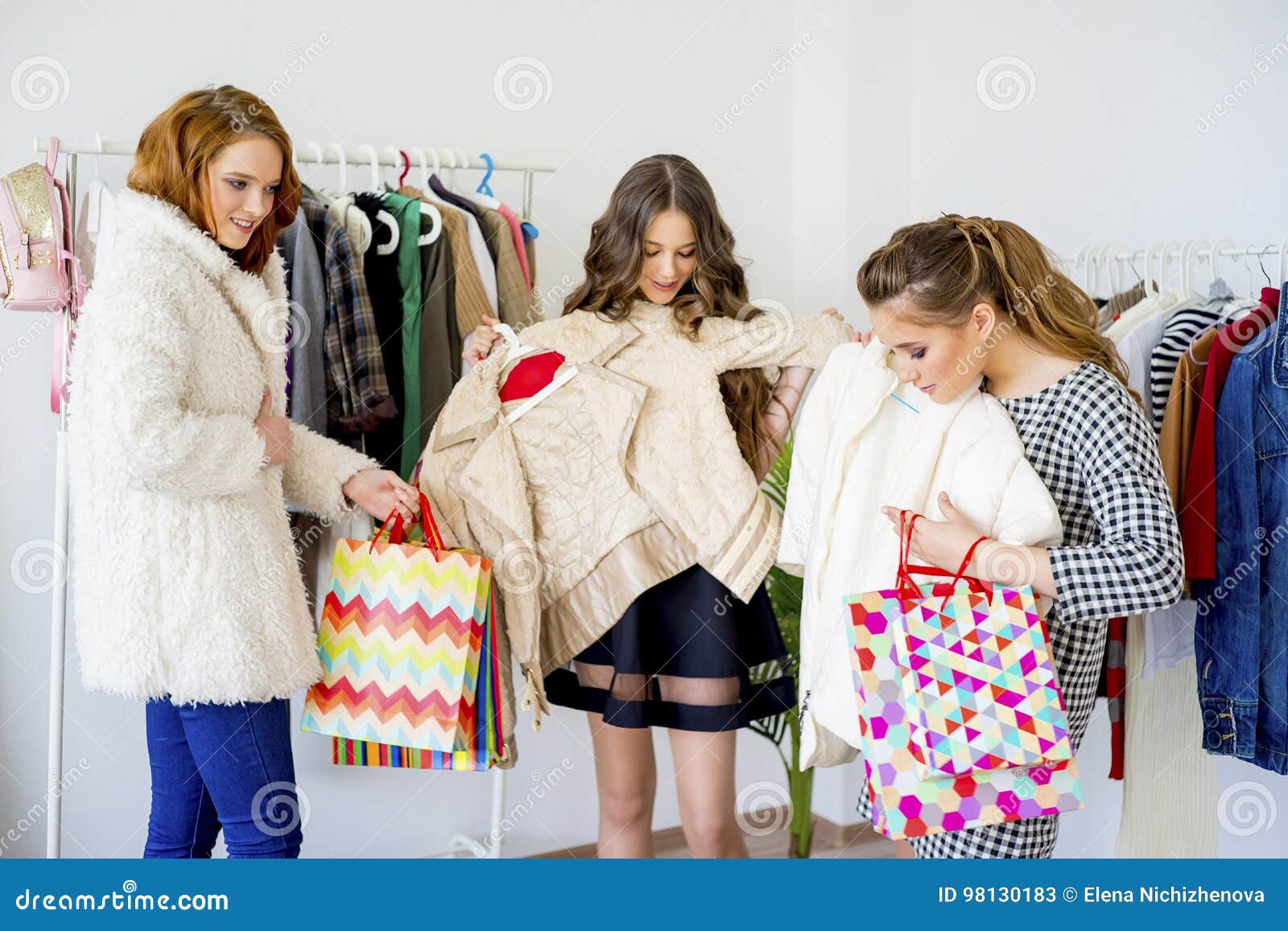 Friends shopping together stock image. Image of young - 98130183