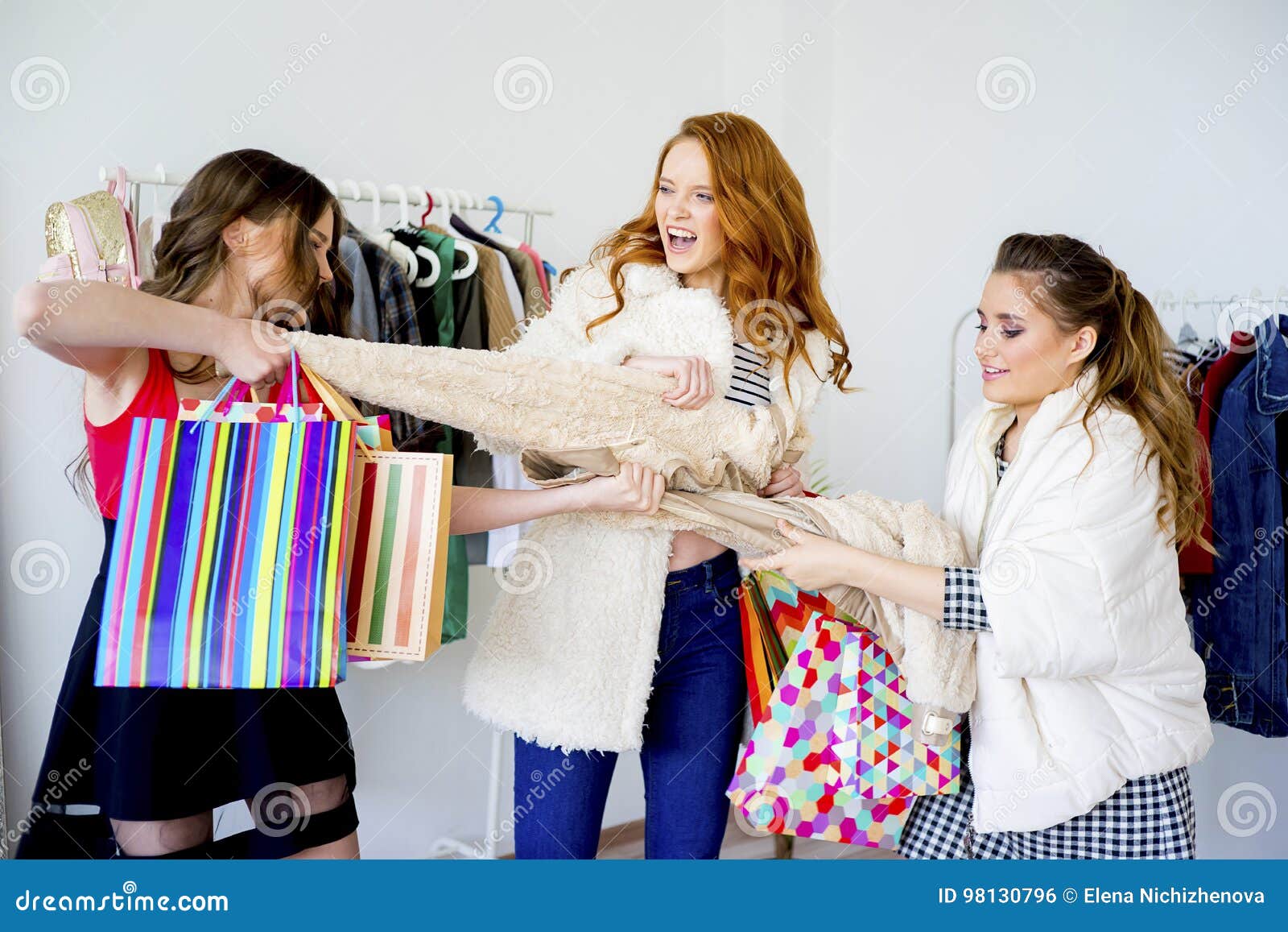 Friends shopping together stock photo. Image of lifestyle - 98130796