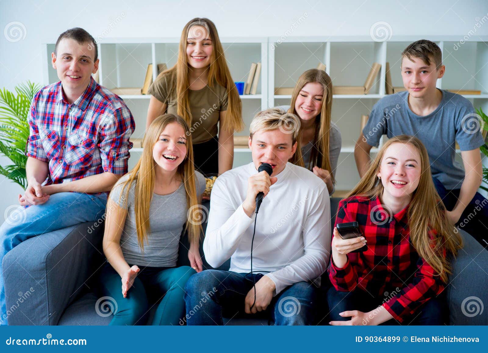 Friends Singing a Song Together Stock Image - Image of room, microphone ...
