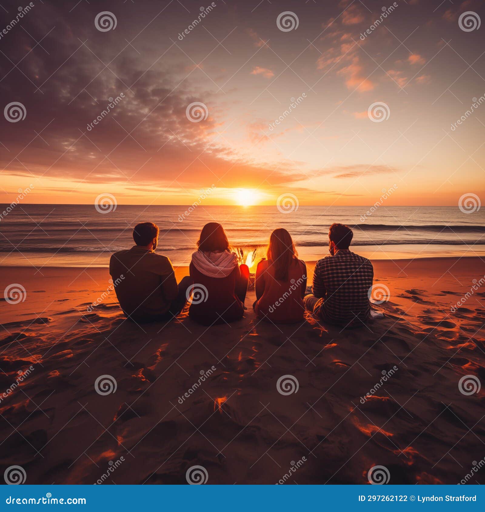 Friends Sitting on a Beach Watching the Sunset Stock Illustration ...