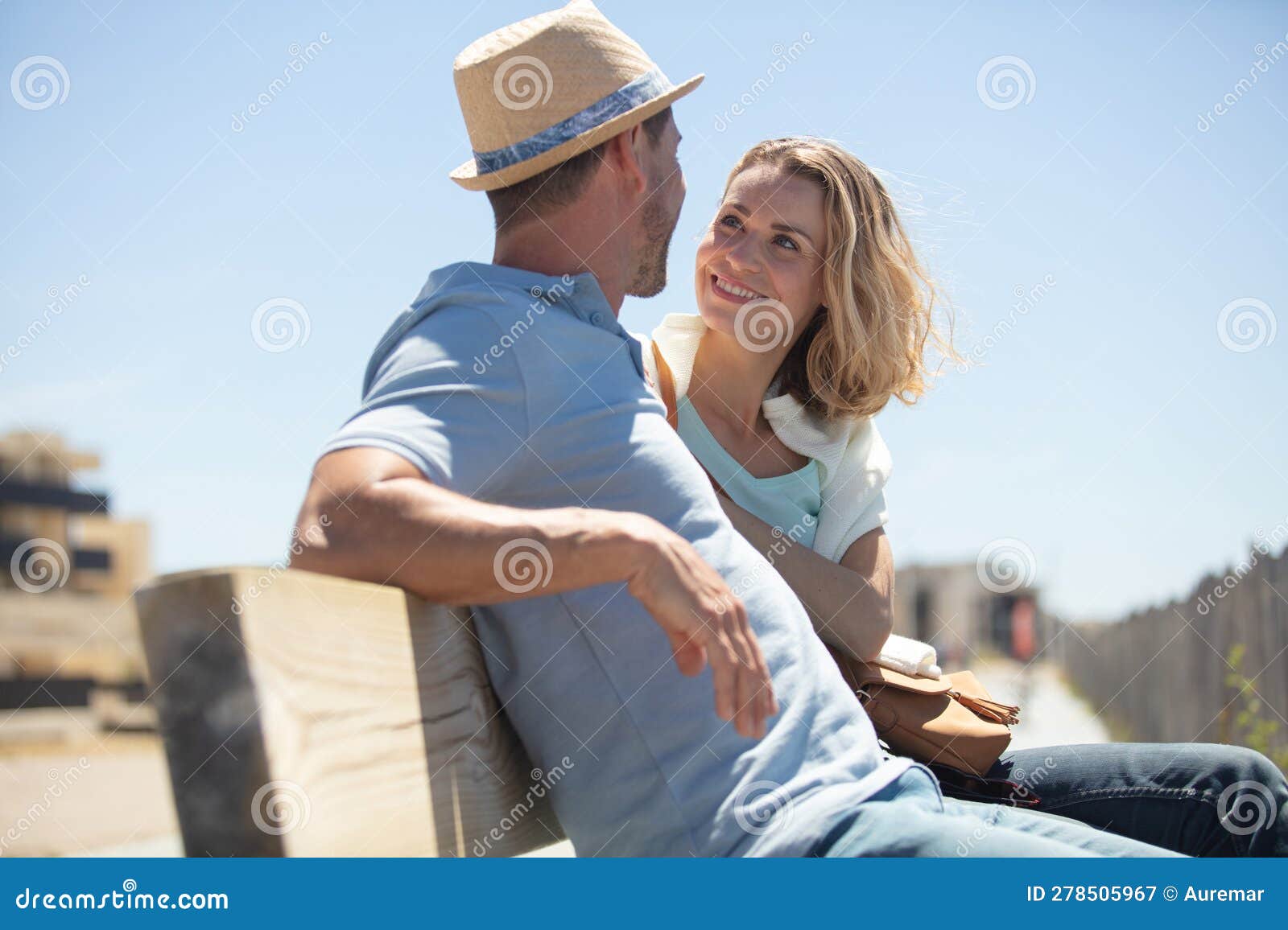 Friends Sitting on Bench Talking and Having Fun Stock Image - Image of ...