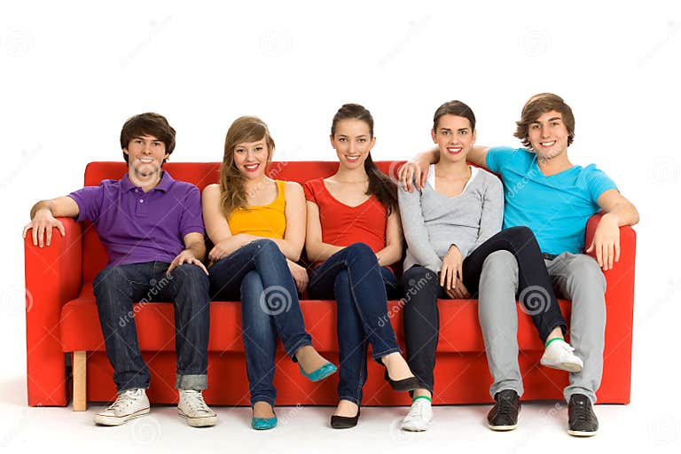 Friends sitting on couch stock image. Image of caucasian - 14251861