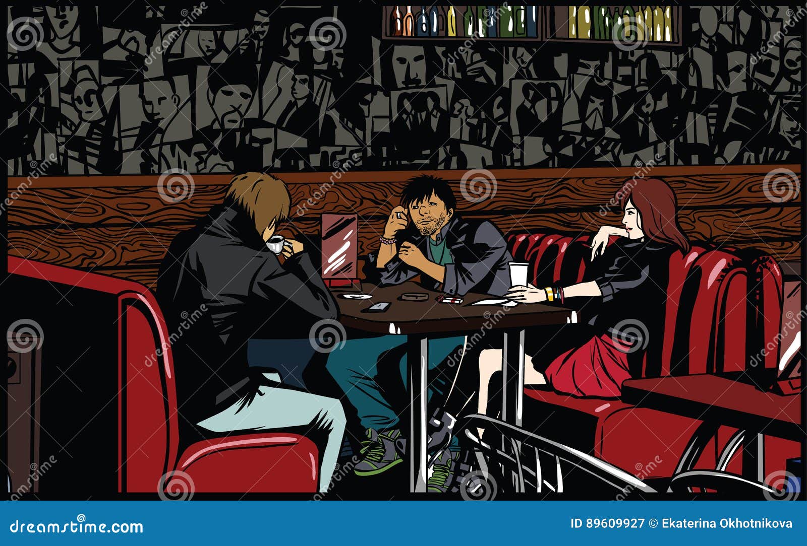 Fat Friends Sitting And Drinking Beer In Pub Vector Silhouette Isolated ...