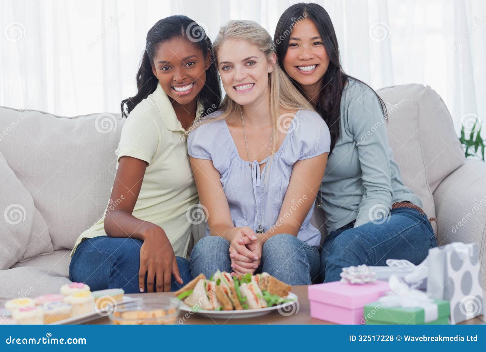 Friends Smiling at Camera before a Party Stock Photo - Image of ...