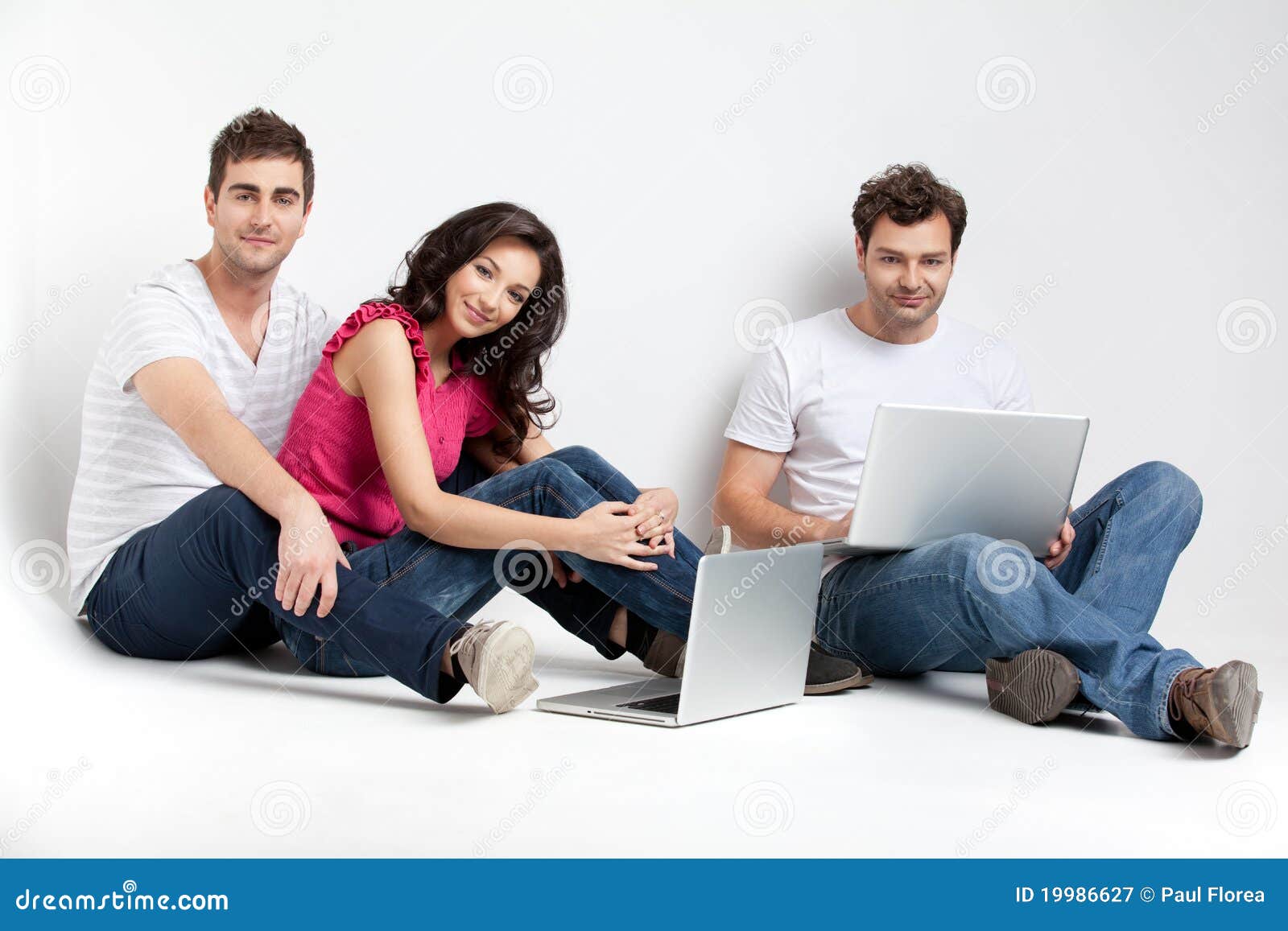 Friends Smiling Happy with Laptops Stock Image - Image of face ...