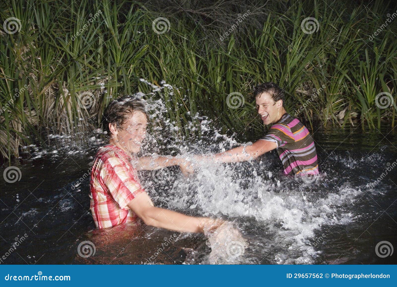 Friends Splashing Water at Each Other Stock Photo - Image of motion ...