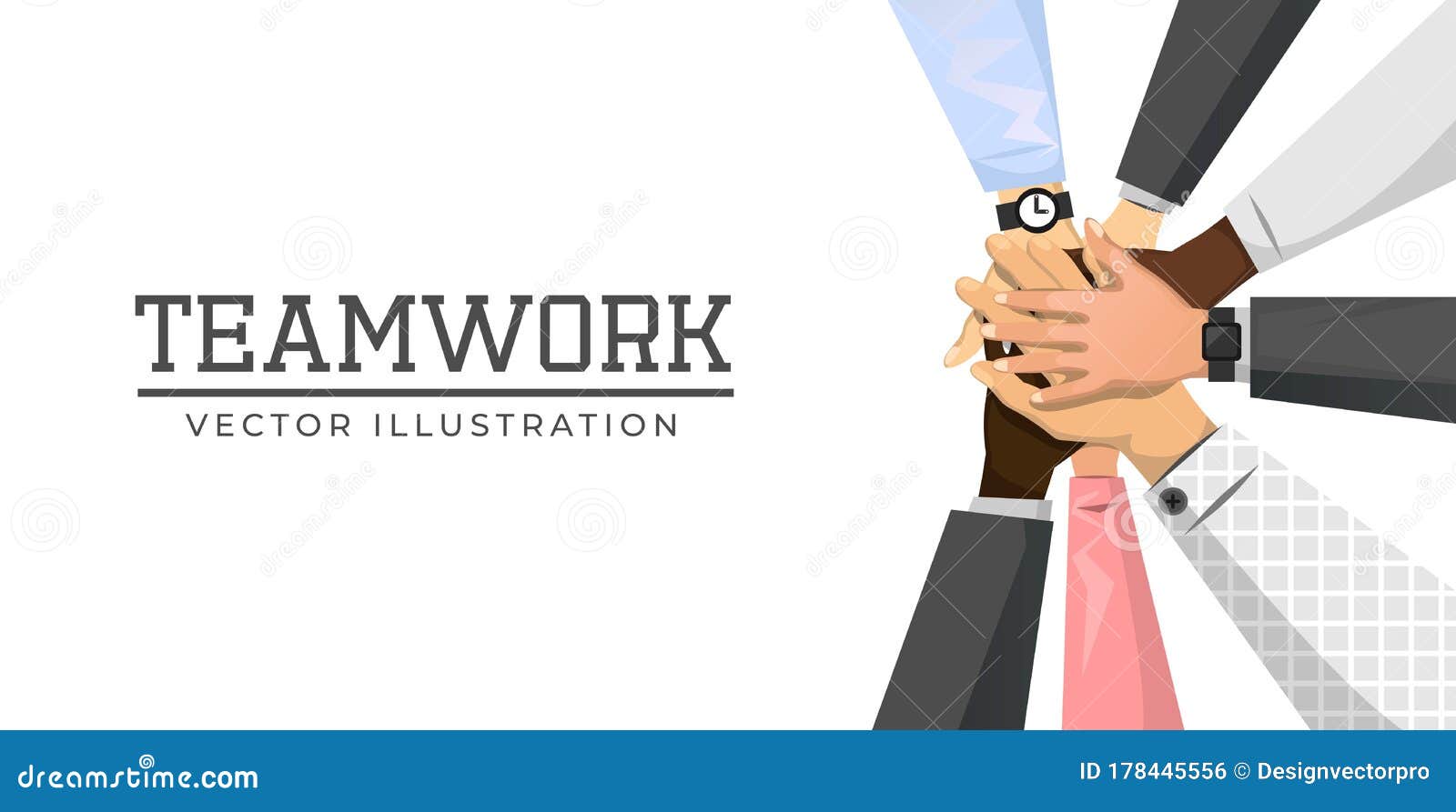 Friends with Stack of Hands Showing Teamwork Stock Vector ...
