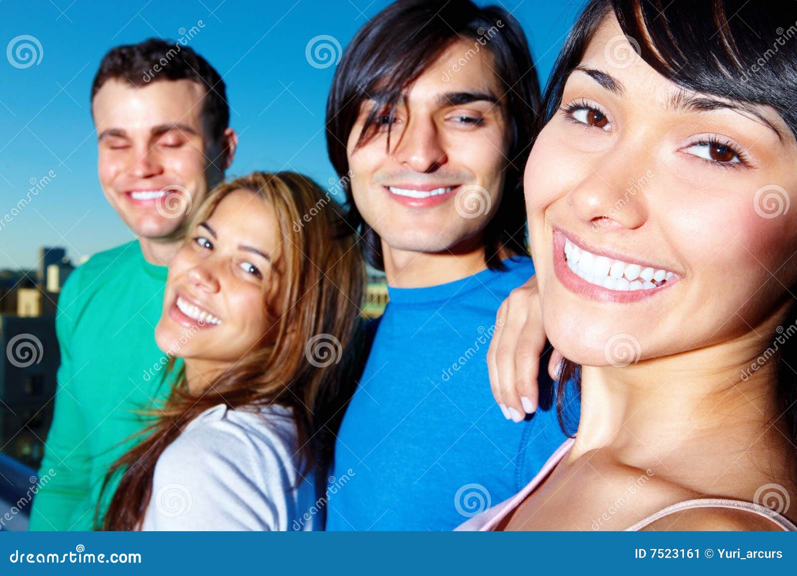 Friends Standing in a Line Smiling Stock Image - Image of life, beauty ...