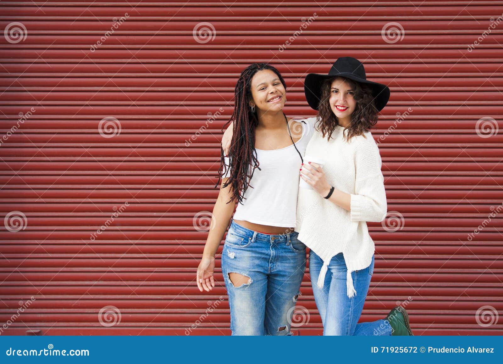 Friends in the street stock photo. Image of street, group - 71925672