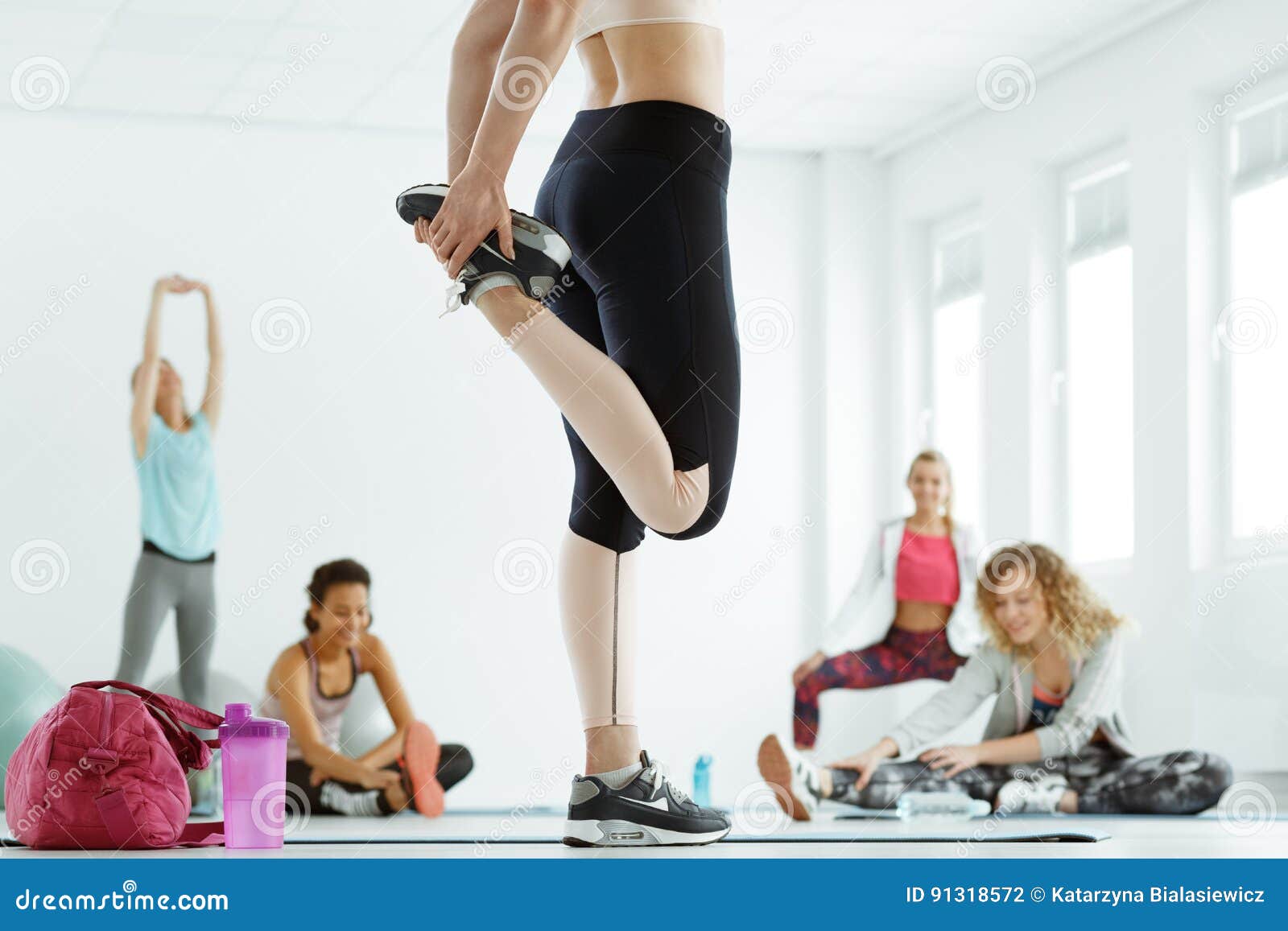 Friends and stretching stock photo. Image of horizontal - 91318572