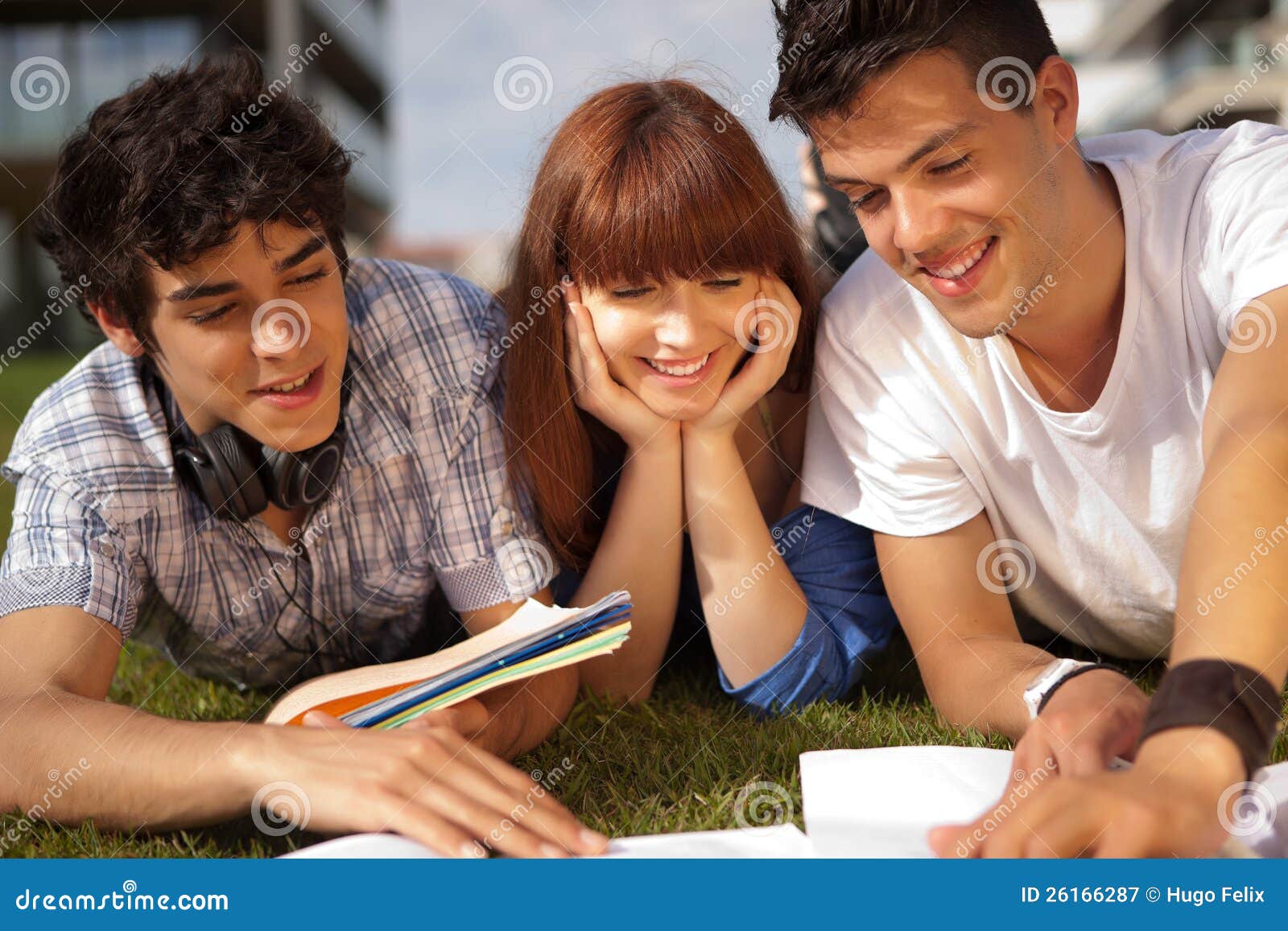 Friends studying stock image. Image of book, group, laughing - 26166287