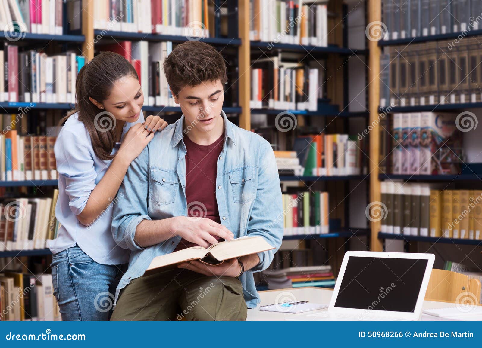 Friends studying together stock photo. Image of library - 50968266