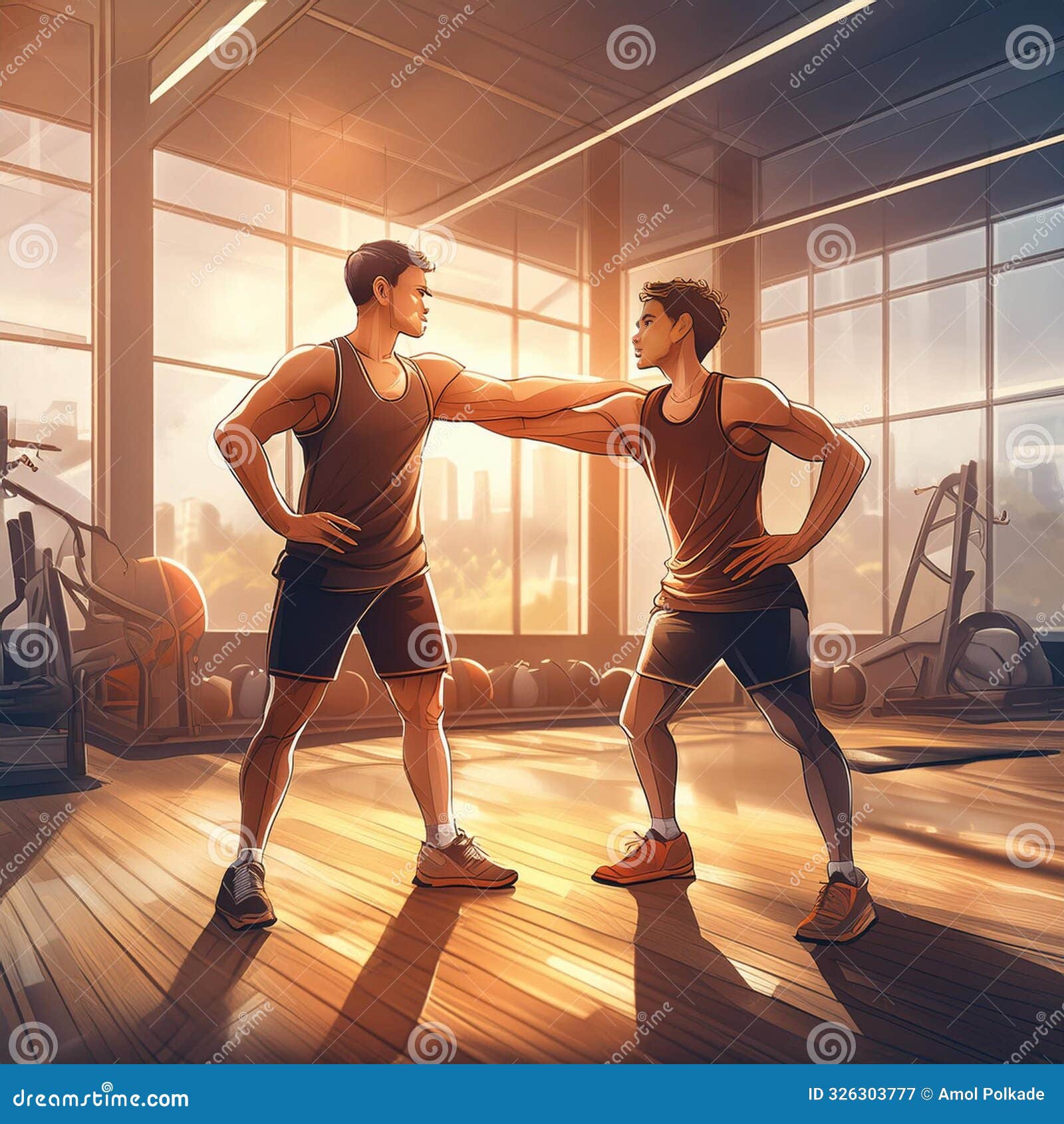 Friends Supporting Each Other during a Workout Stock Illustration ...