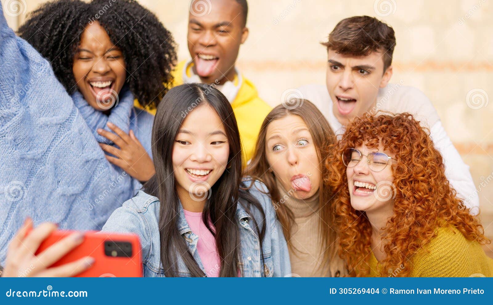Friends Taking a Selfie Outdoors Making Funny Faces Stock Photo - Image ...