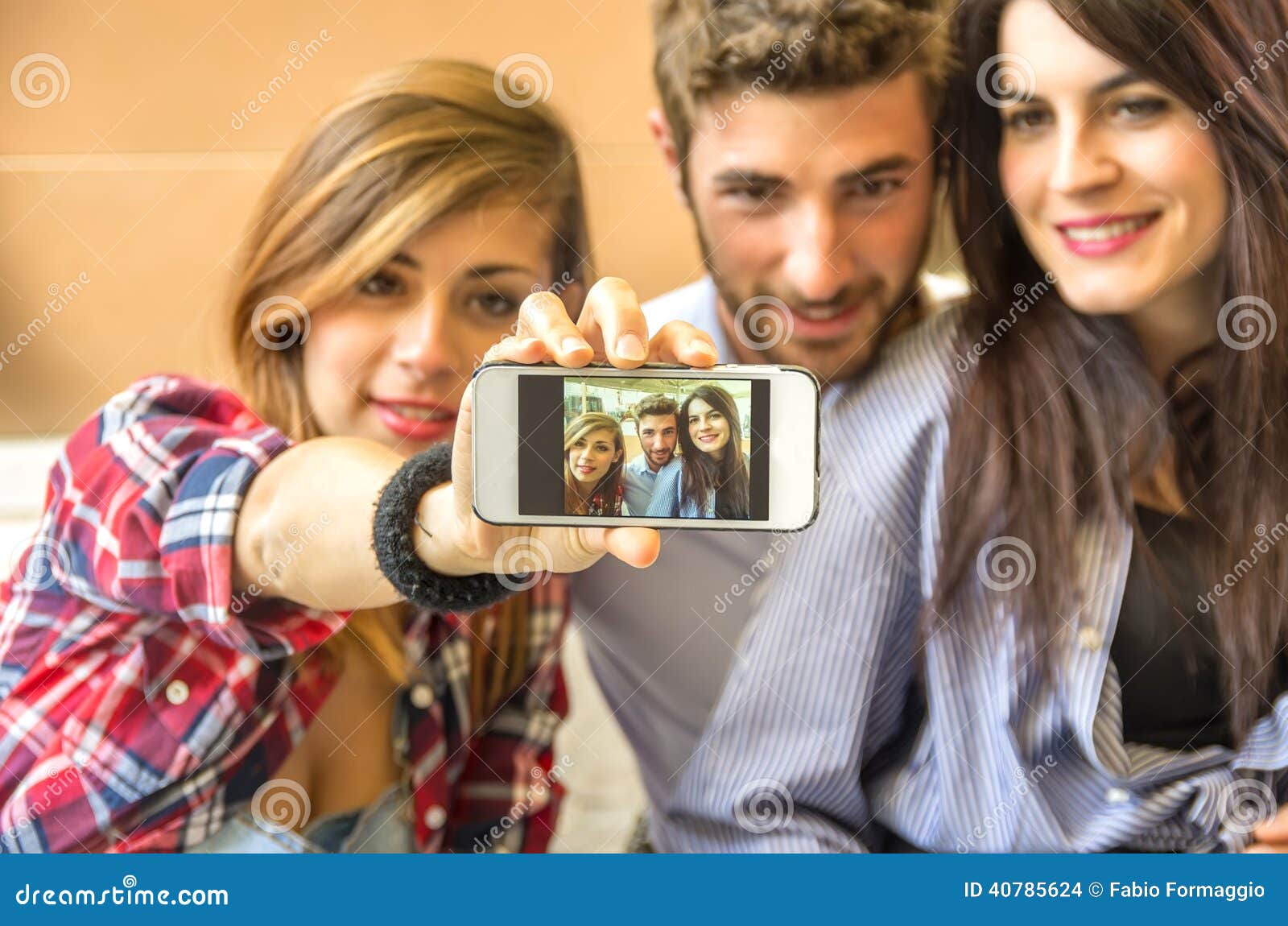 Friends Taking a Selfie with Phone Stock Photo - Image of photographing ...