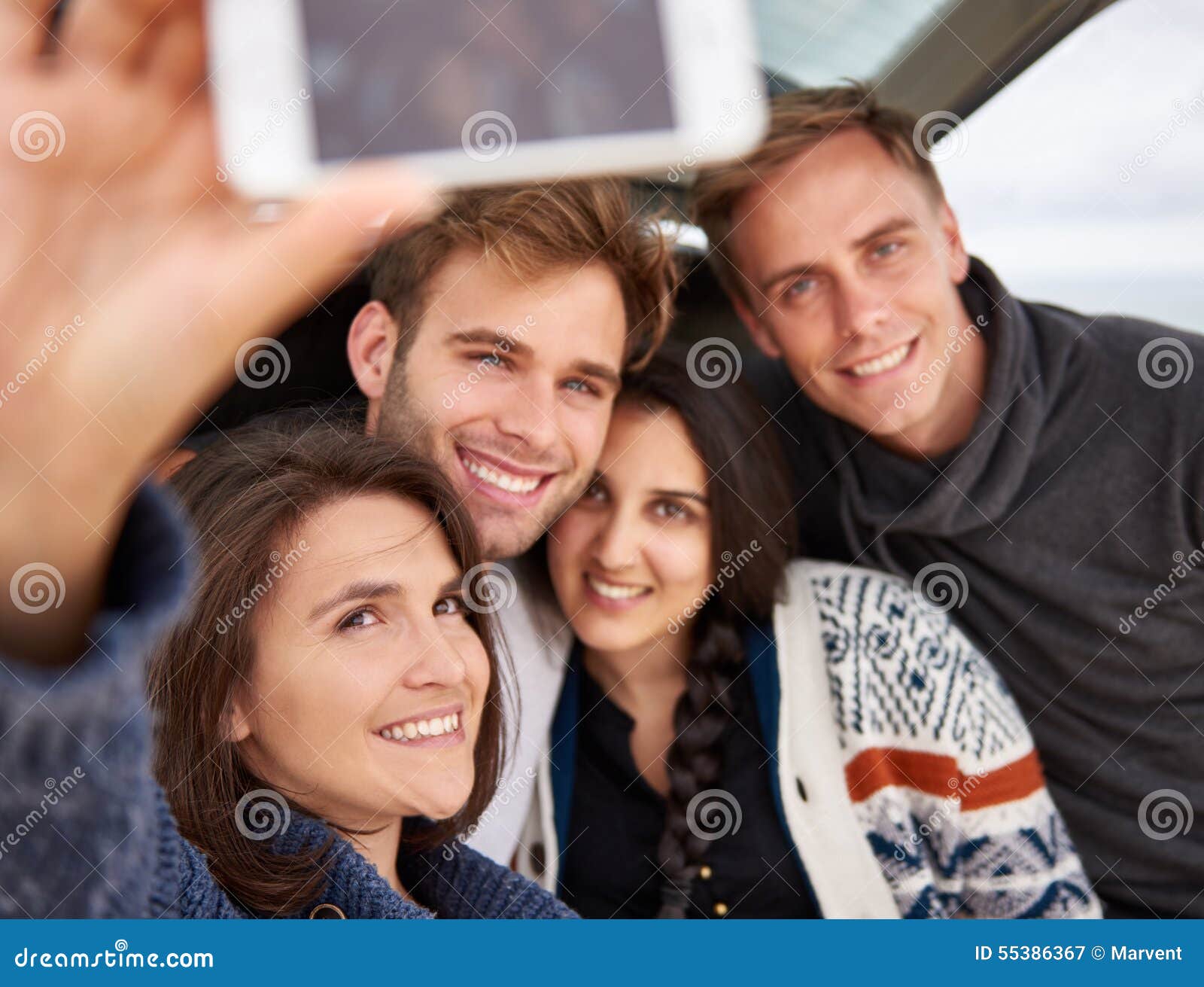 Friends Taking a Selfie while on a Roadtrip Together Stock Image ...