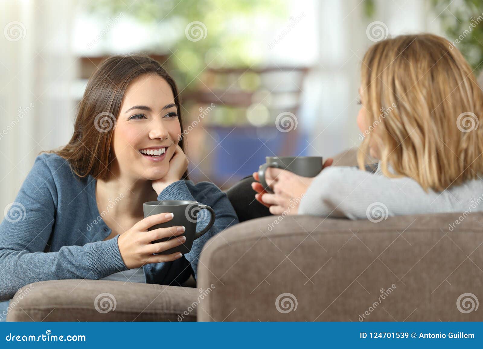 Friends Talking on a Couch at Home Stock Image - Image of house, family ...