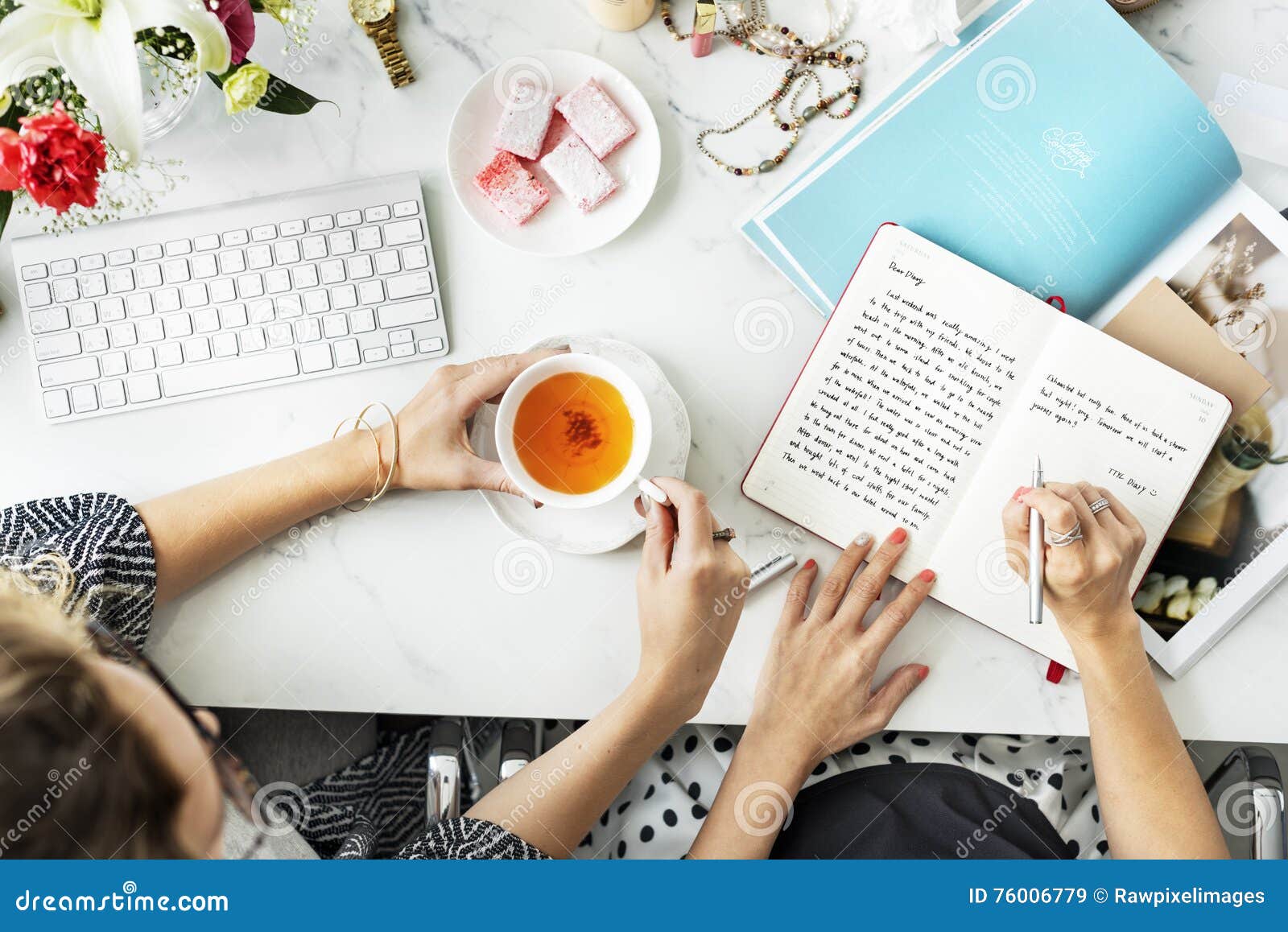 Friends Tea Journal Keyboard Magazine Concept Stock Image - Image of ...