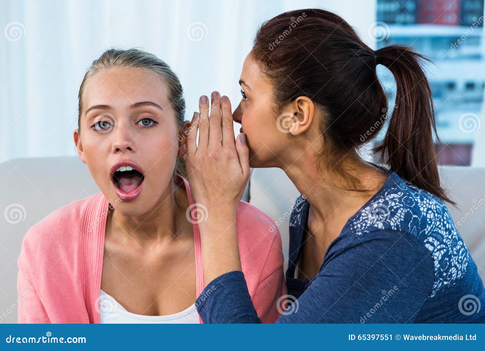 Friends Telling Secrets on Sofa Stock Image - Image of blonde, hair ...
